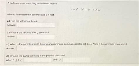solved a particle moves according to the law of