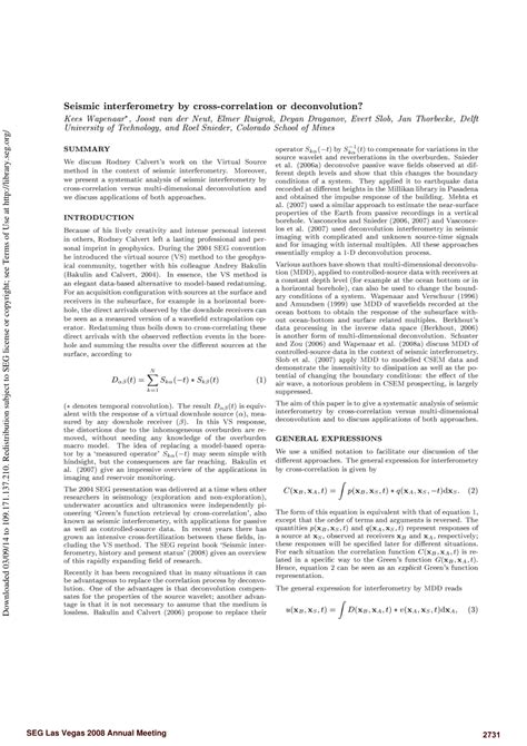 pdf seismic interferometry by cross correlation or deconvolution