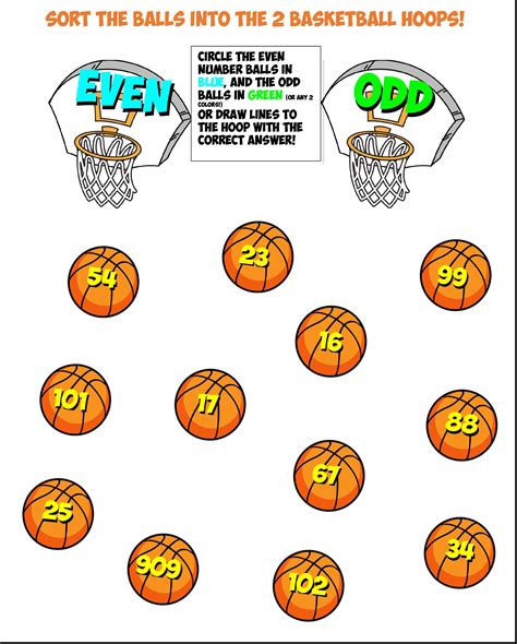 Even And Odd Sorting Free Worksheet Fun Math Worksheets Basketball Math Math Worksheets