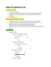 HOW TO COMPUTE VAT Docx HOW TO COMPUTE VAT VALUE ADDED TAX VAT It Is A Form Of Sales Tax It Is