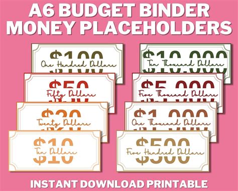 PRINTABLE Money Placeholders For A6 Budget Binders A6 Cash Envelope Savings Placeholder