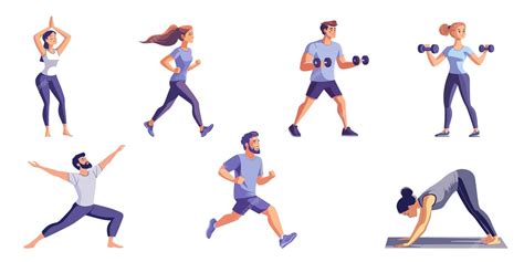 Premium Vector Set Of Flat Vector Cartoon Character Doing Work Out