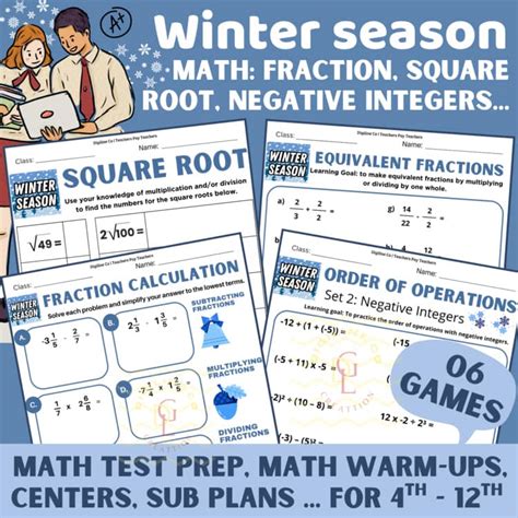 Winter Fraction Integers Basic Operation Math Review Activity Early