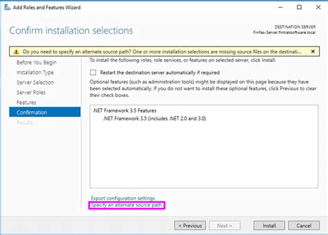 request to add or remove features on the specified server failed