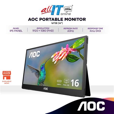 AOC 16T3E 16 Full HD USB C Portable Monitor IPS Panel 1920x1080 FHD Shopee Malaysia