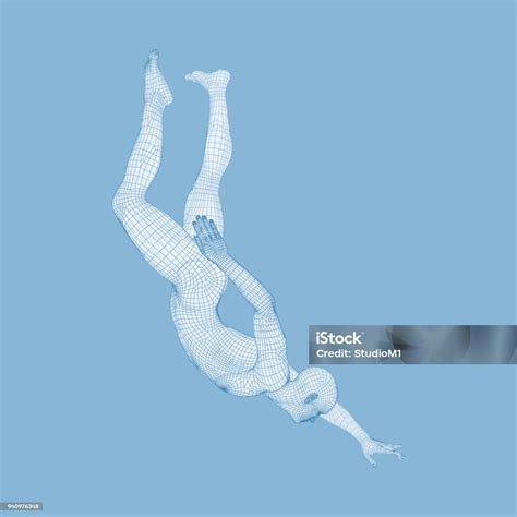 남자는 높이에서 아래로 떨어진다 점프에 남자가을 남자 인체 모델의 3 차원 모델입니다 벡터 일러스트입니다 3차원 형태에 대한 스톡 벡터 아트 및 기타 이미지 Istock