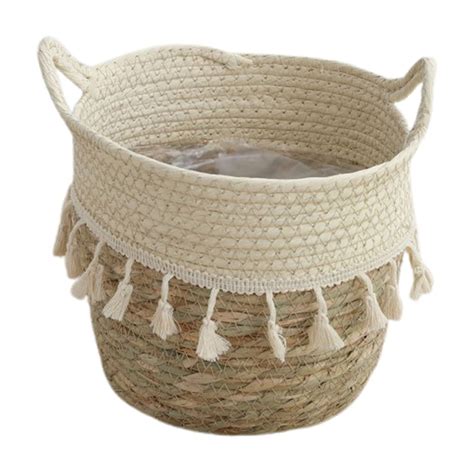 Edgergery Bohemian Style Cotton Rope Plant Basket With Plastic Liner