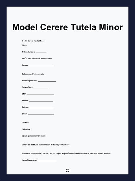 Model Cerere Tutela Minor