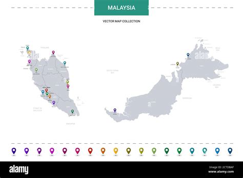 Malaysia Map With Location Pointer Marks Infographic Vector Template