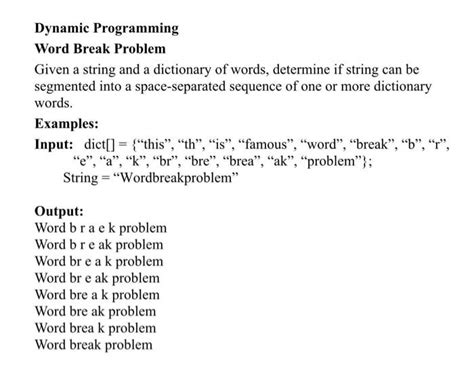 solved dynamic programming word break problem given a string