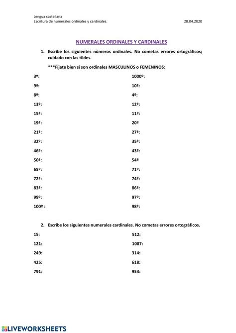 Numerales Ordin Free Interactive Worksheets 134851