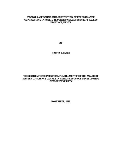 Doc Factors Affecting Implementation Of Performance Contracting In Public Primary Teachers