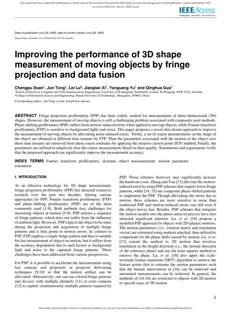 Pdf Improving The Performance Of 3d Shape Measurement Of Moving Objects By Fringe Projection