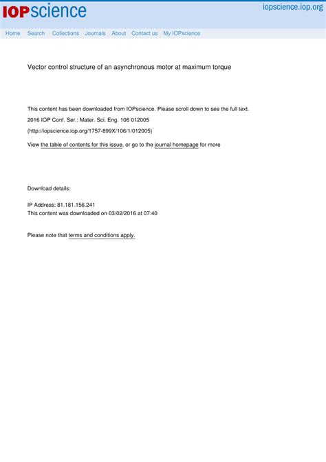 Pdf Vector Control Structure Of An Asynchronous Motor At Maximum Torque