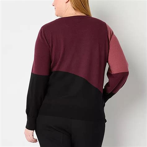 Liz Claiborne Plus Womens Round Neck Long Sleeve Pullover Sweater