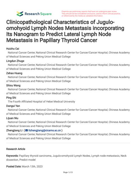 Pdf Clinicopathological Characteristics Of Jugulo Omohyoid Lymph Nodes Metastasis