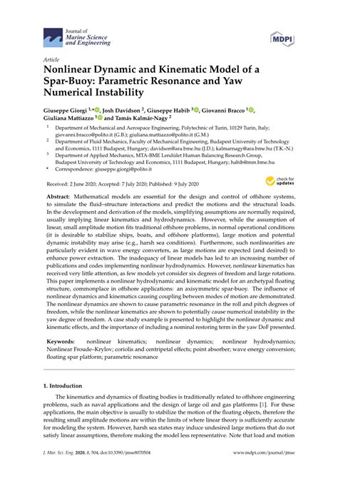 Pdf Nonlinear Dynamic And Kinematic Model Of A Spar Buoy Parametric