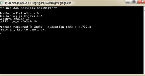 codeblocks contoh code c menghitung luas dan keliling segitiga
