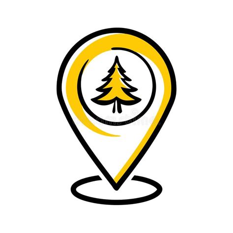 A Location Pin Icon Features A Stylized Yellow Tree At Its Center Stock Photo Illustration Of