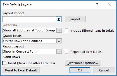 Set PivotTable Default Layout Options Microsoft Support