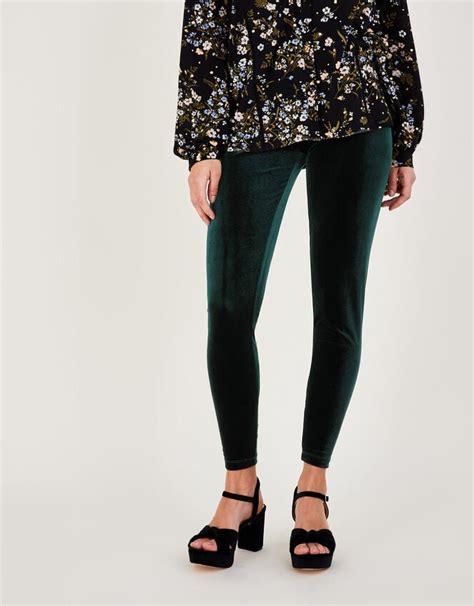 High Waisted Velvet Leggings Green
