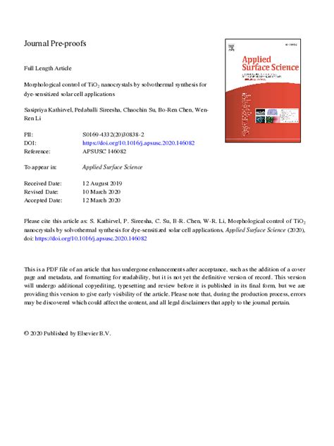 Pdf Morphological Control Of Tio2 Nanocrystals By Solvothermal