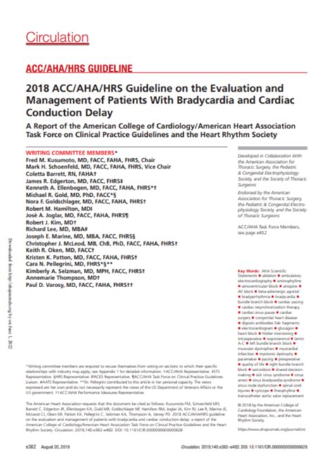 2018 Accahahrs Guideline Bradycardia And Cardiac Conduction Delay