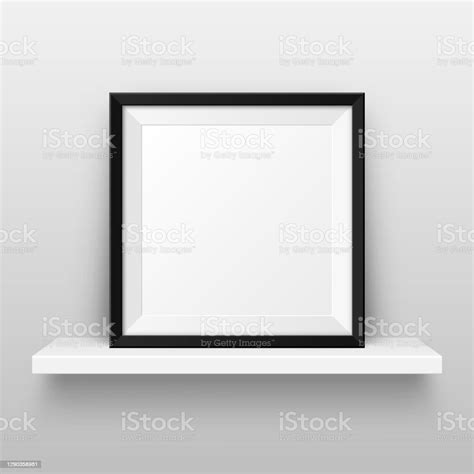 빈 액자인 사실적인 벽 선반 디자인에 대한 포스터 모형 벡터 일러스트레이션 0명에 대한 스톡 벡터 아트 및 기타 이미지 0명 3차원 형태 가구 Istock