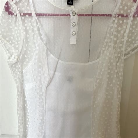 I Love Ronson Tops Super Cute White Sheer Polka Dot Top With