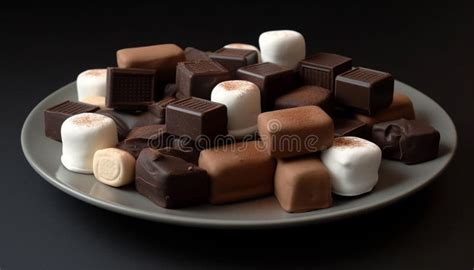 Stack Of Indulgent Gourmet Sweets A Tempting Addiction In Rows Generated By Ai Stock