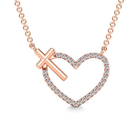 10k Rose Gold Diamond 110 Cttw Heart And Cross Pendant Unclaimed