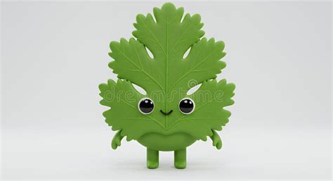 Cute Cartoon Cilantro Character Standing On Light Background With