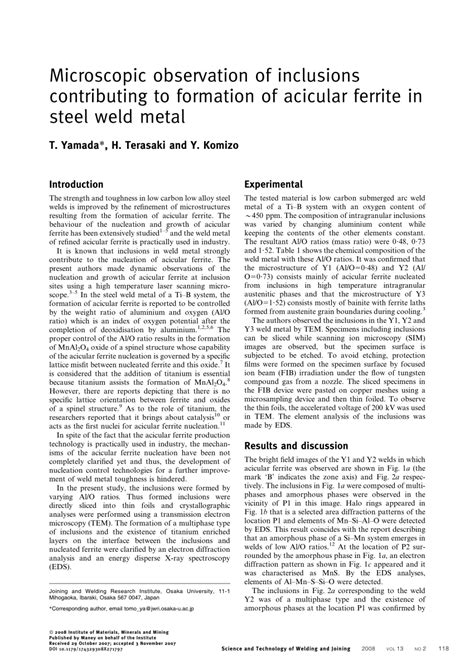 Pdf Microscopic Observation Of Inclusions Contributing To Formation