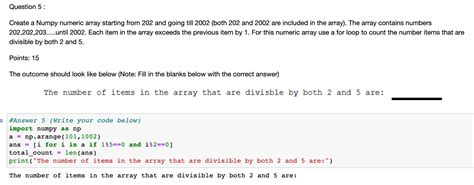 Solved Question 5 Create A Numpy Numeric Array Starting