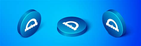 파란색 배경에서 격리된 도 아이콘을 측정하기 위한 동면 메트릭 Pro트랙터 그리드입니다 기울기 각도 미터 측정 도구 기하학적 기호 파란색 원 버튼입니다 벡터 일러스트레이션