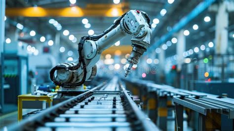 Automation Robot Arm In Assembly Manufacturing Plant On Production Line Stock Illustration