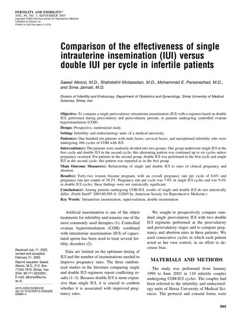 Pdf Comparison Of The Effectiveness Of Single Intrauterine