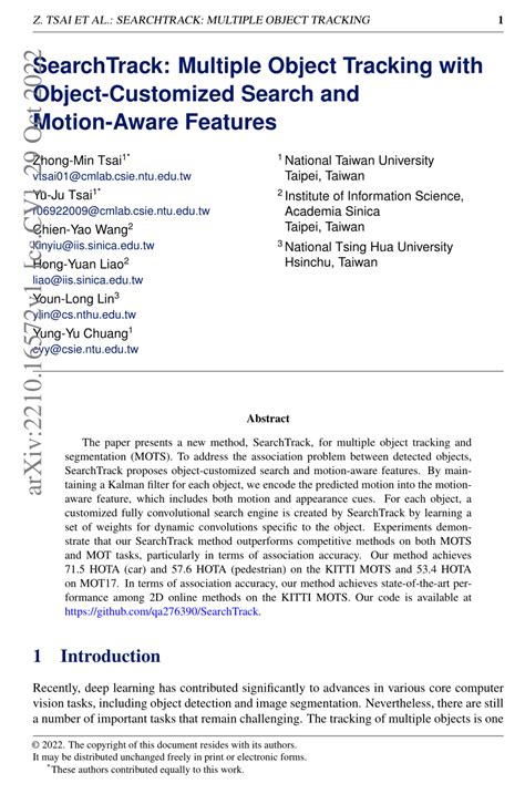 Pdf Searchtrack Multiple Object Tracking With Object Customized Search And Motion Aware Features