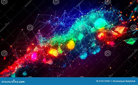 Abstract Image Of Colorful Lights On Black Background With Lines And Dots Generative Ai Stock