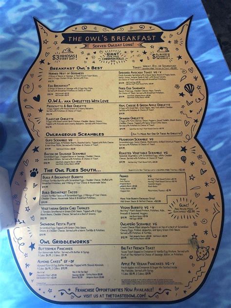Menu At The Toasted Owl Cafe Flagstaff