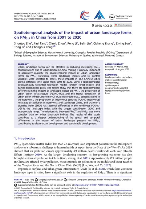 Pdf Spatiotemporal Analysis Of The Impact Of Urban Landscape Forms On Pm 2 5 In China From