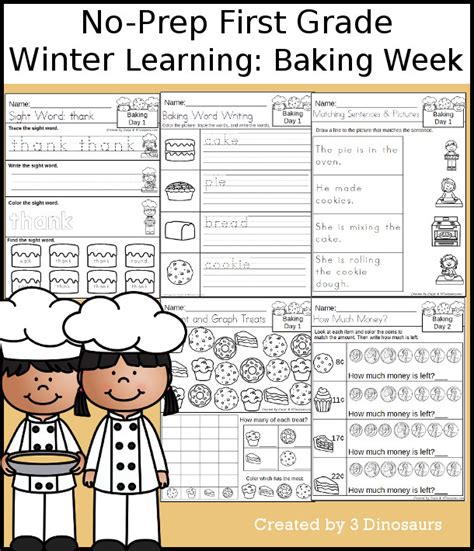 No Prep Baking Weekly Packs For Prek To 4th Grade 3 Dinosaurs
