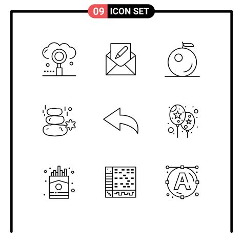 Mobile Interface Outline Set Of 9 Pictograms Of Arrow Square Envelope Spa Natural Editable
