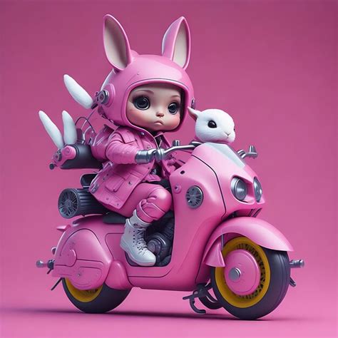 Premium Ai Image Cute Robot Biker Rabbit