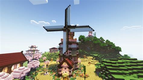 How To Build Cherry Blossom Windmill Minecraft Tutorial