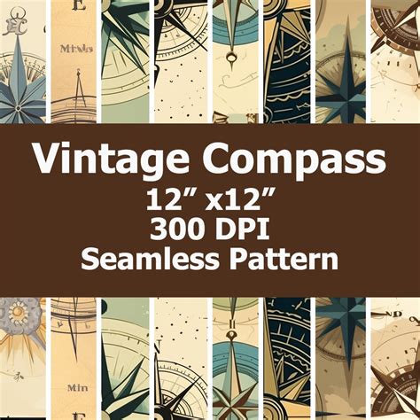 8 Seamless Vintage Compass Patterns Vintage Compass Background Vintage Compass Sublimation