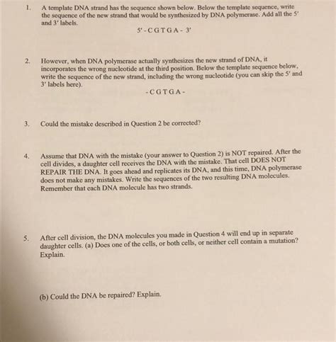Solved 1 A Template DNA Strand Has The Sequence Shown Chegg Com