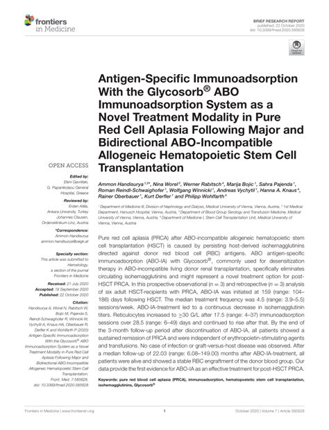 Pdf Antigen Specific Immunoadsorption With The Glycosorb® Abo Immunoadsorption System As A