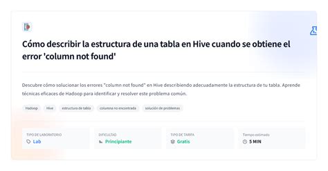 cómo describir la estructura de una tabla en hive cuando se obtiene el
