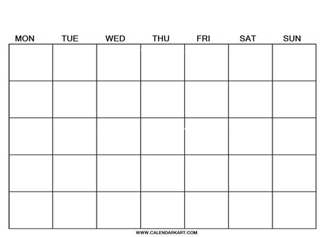 Printable Work Week Monthly Calendar Blank Printable Free Templates